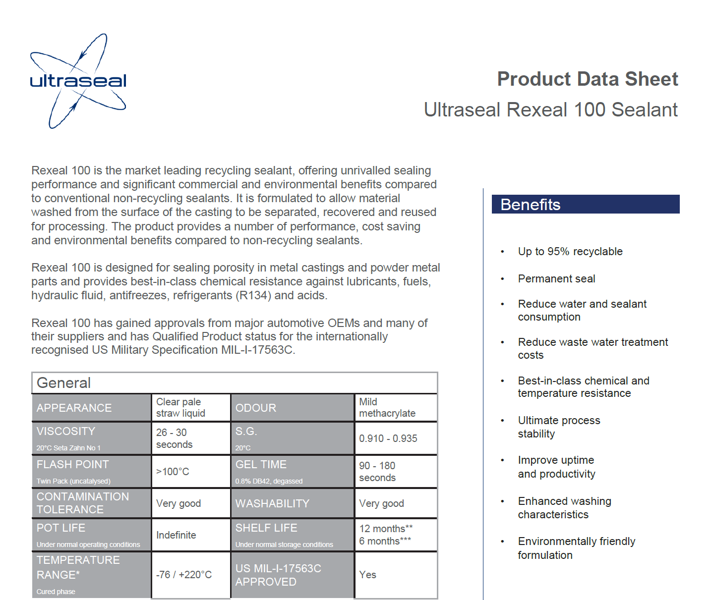 Rexeal 100 Sealant Data Sheet | Ultraseal USA